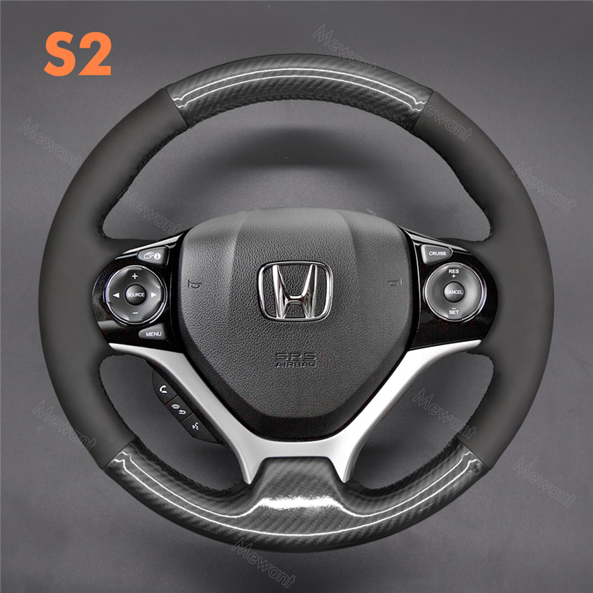 For Honda Civic 9 2012 2015 Black Genuine Leather Black Suede Car Steering Wheel Cover MEWANT Steering wheel cover